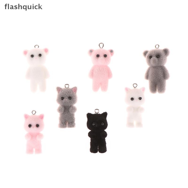 Flashquick 2PCS แมวหมีจี้ Kawaii 3D Fluffy Flocking Charms Miniature ...