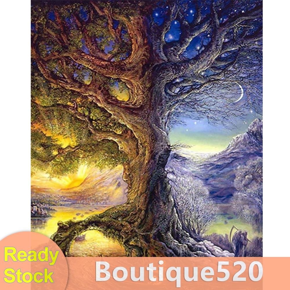 สีโดยตัวเลขชุดบนผ้าใบ DIY Oil Art Sun Moon Tree รูปภาพตกแต่ง 40x50 ซม. ...