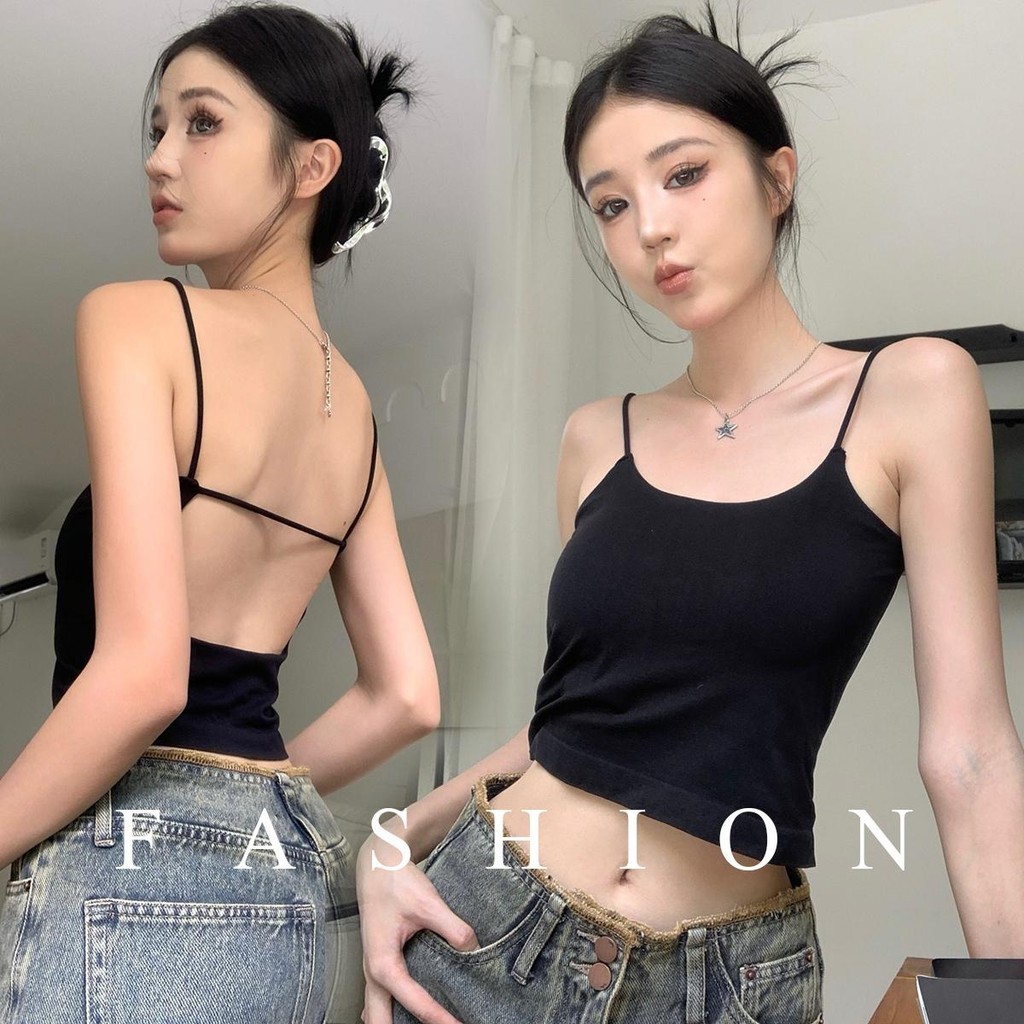 mimi&didi.เสื้อสายเดี่ยวครอปผู้หญิง Y2K เสื้อสายเดี่ยว มีฟองน้ำในตัว คอยูสุดชิค เซ็กซี่ แฟชั่น ...