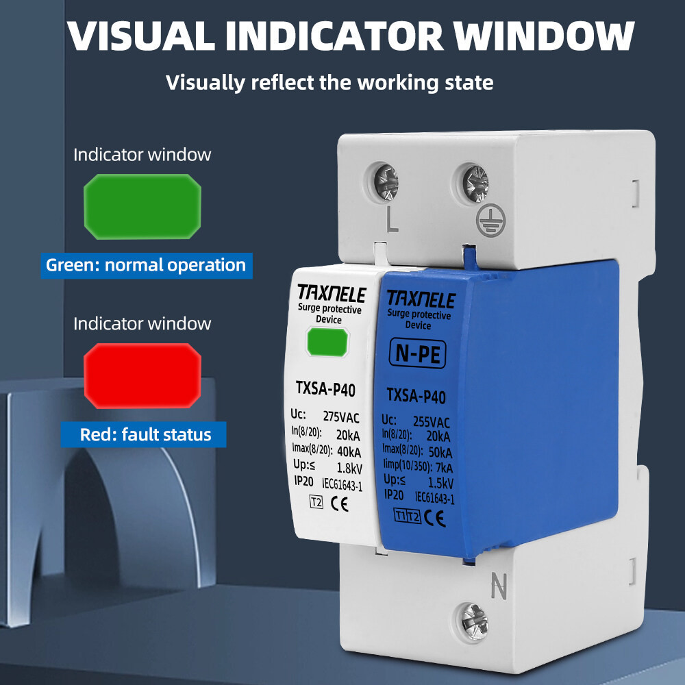 Taxnele อุปกรณ์ป้องกันไฟกระชาก AC SPD 1P+NPE 40KA 50KA T1 T2 385V 275V แรงดันต่ํา | Shopee Thailand