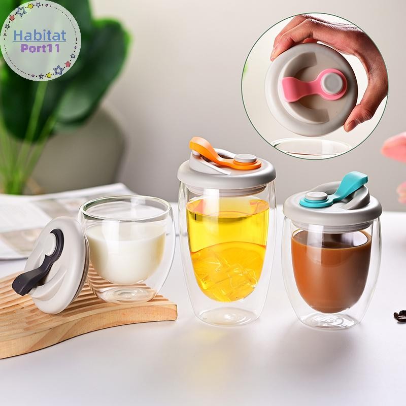 Haitatport ถ้วยกาแฟ Tiki ถ้วยน่ารัก Coffeeware Teaware Double Wall Glassware แก้วแก้วแบบพกพา ...