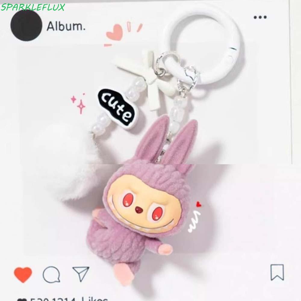 Sparkleflux Lazy Yoga Labubu Doll, จี้ซิลิกาเจล Flocking Labubu Key ...
