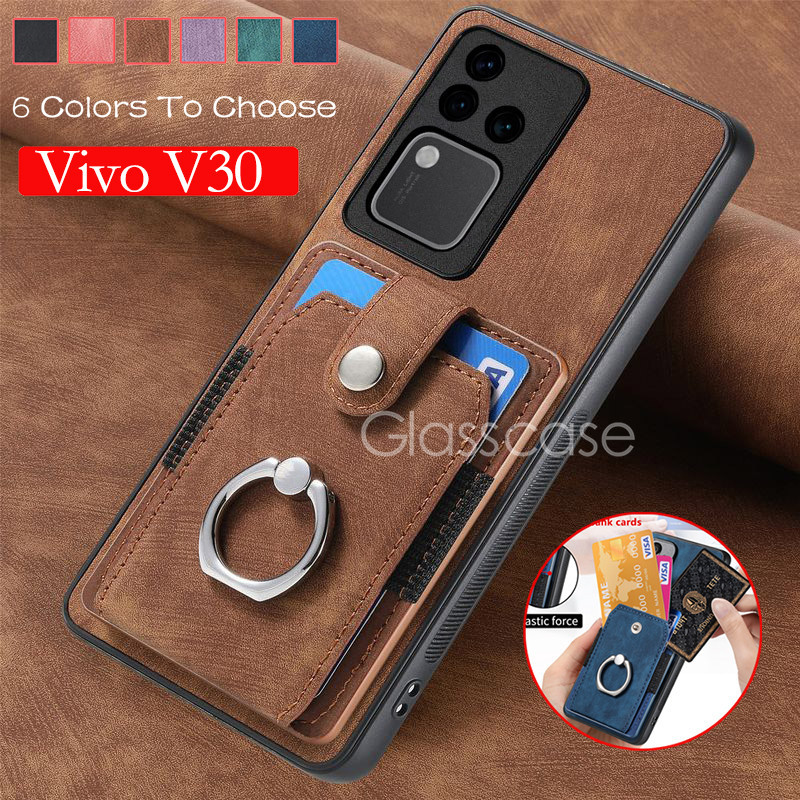 เคสโทรศัพท์มือถือหนัง กันกระแทก พร้อมช่องใส่บัตร และแหวนขาตั้ง สําหรับ Vivo V30 V30 pro lite ...