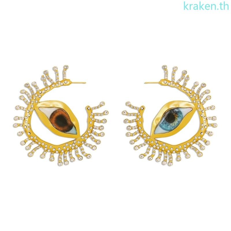 Kra Vintage Blue Eye Ear Pendant Big Hoop ต่างหูไม่สมมาตร Alien ...