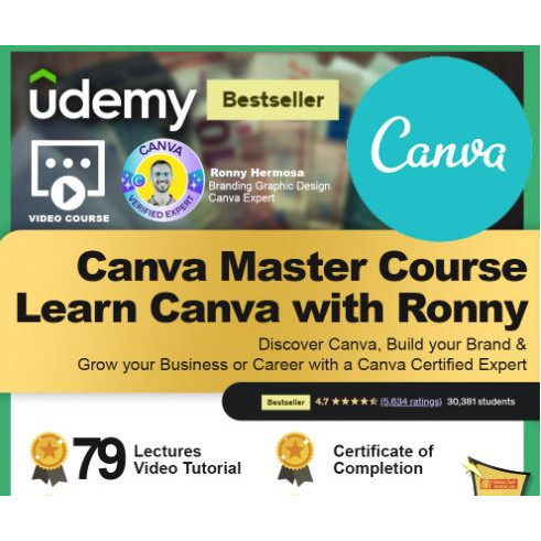 [Video Course] Canva Master Course : Learn Canva with Ronny ( 79 Lectures, 16 hours+ Video ...