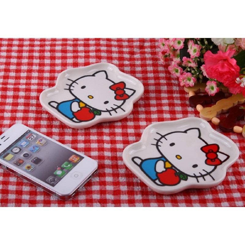 Japan Sarion Hello Kitty Diecut 2 Pcs Ceramic Plate Fruit Dishes Saucre ...