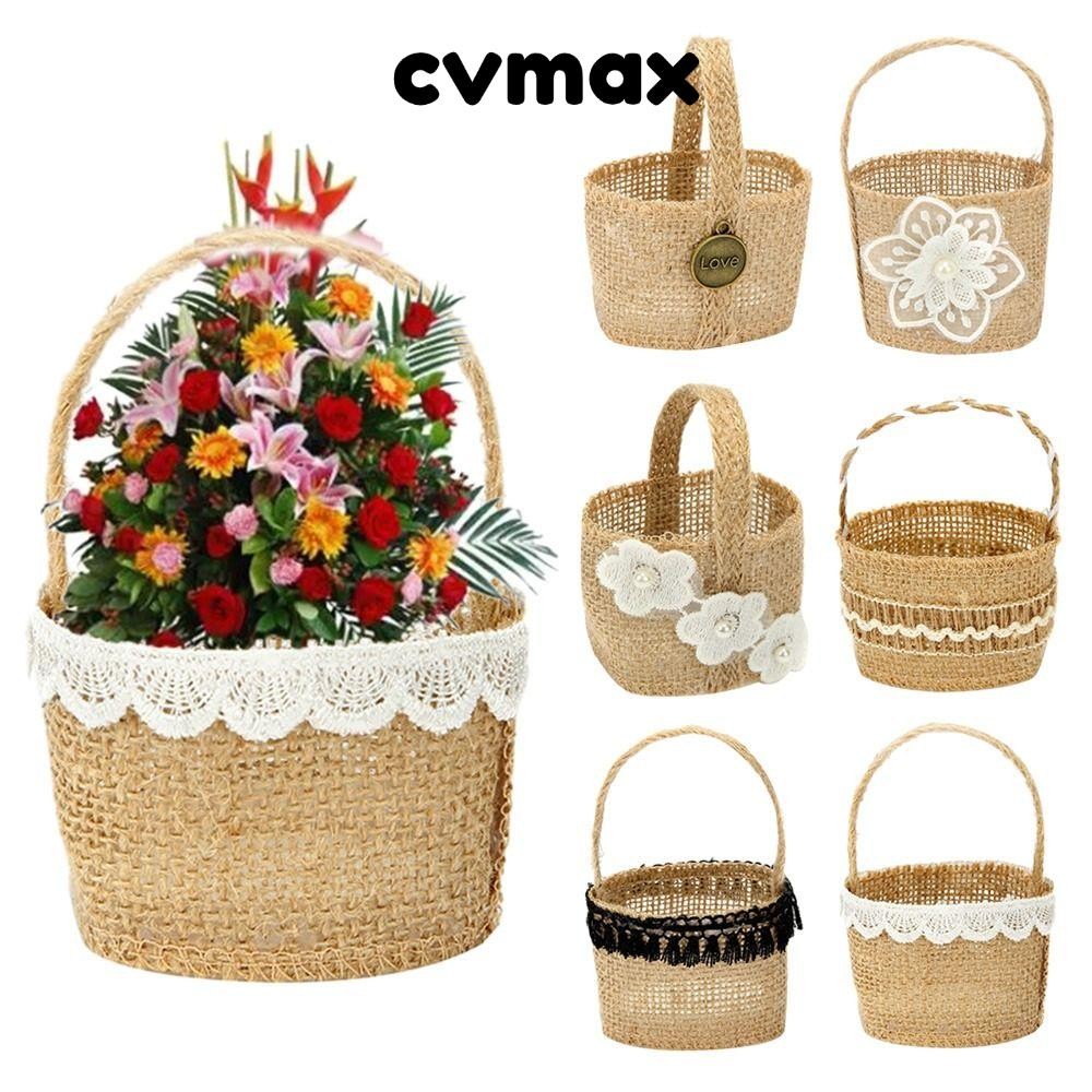 Cvmax 2 ชิ้น Burlap ตะกร้าดอกไม้, ลูกไม้ Bowknot Vintage Rustic ดอกไม้สาวตะกร้า, มีประโยชน์ ...