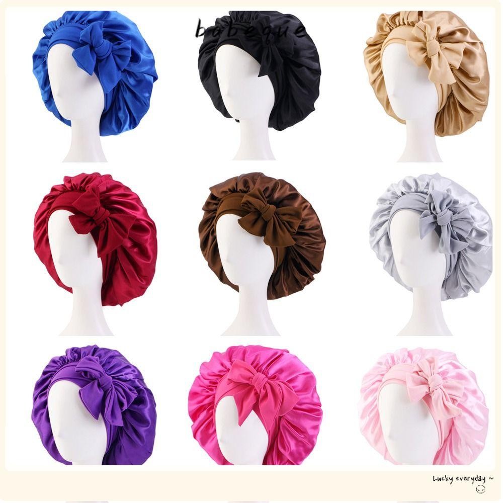 Babeque หมวกนอน,ซาติน Turban Bonnet ผ้าไหม Nightcap, Solid กว้าง Band ...