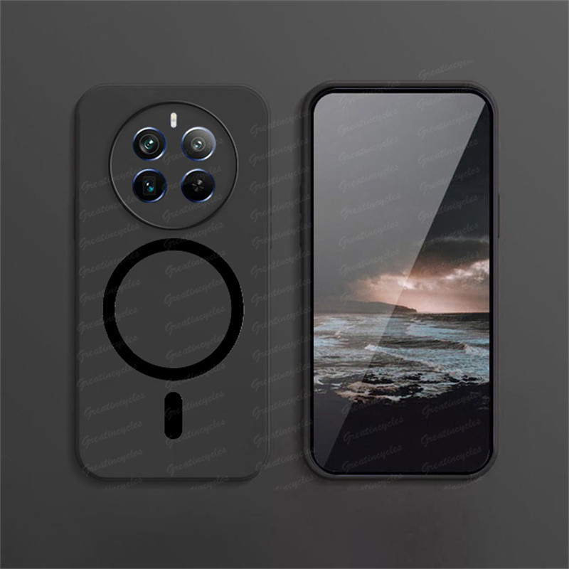 Realme 12 4G 12+ 5G RMX3867 เคสแม่เหล็กสีดํา Matte ไร้สายชาร์จ Soft TPU ...