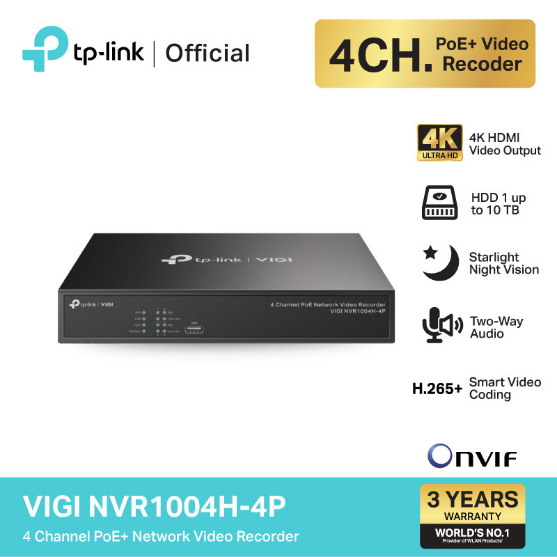 TP-Link NVR1004H-4P VIGI 4 Channel PoE+ Network Video Recorder เครื่องบันทึกภาพกล้องวงจรปิด ...