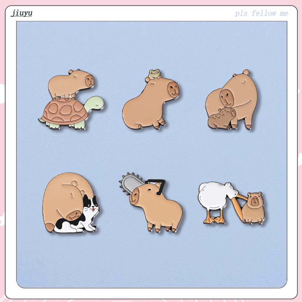 สัตว์ Capybara เคลือบ Pins เข็มกลัดปกเสื้อสัตว์ทะเลเครื่องประดับของขวัญ ...