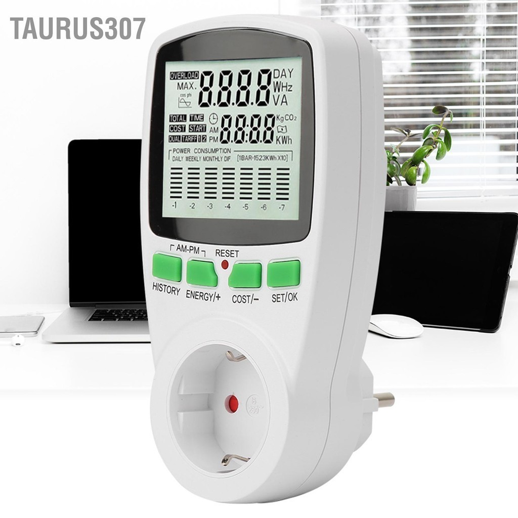 Taurus307 Energy Monitor 0.000KWh-9999KWh Power Meter Plug 0-16A ไฟฟ้า ...
