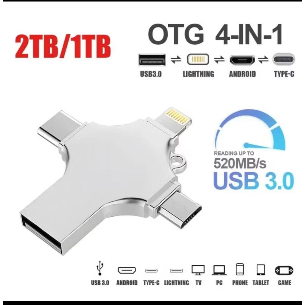 [รับประกัน 1ปี] FlashDrive 4in1 1TB 2TB แฟลชไดร์ฟ USB สำหรับ IOS ...