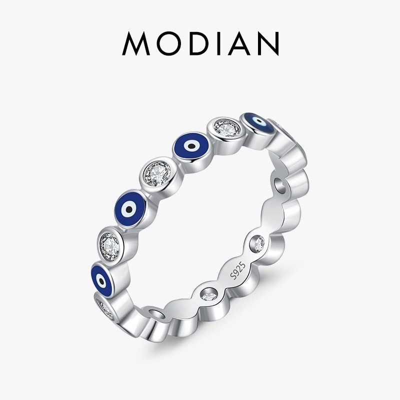 Modian 925 เงินสเตอร์ลิงเงาเคลือบ Blue Eyes แหวนผู้หญิง Elegant รอบ Stackable แหวนอินเทรนด์ Fine ...