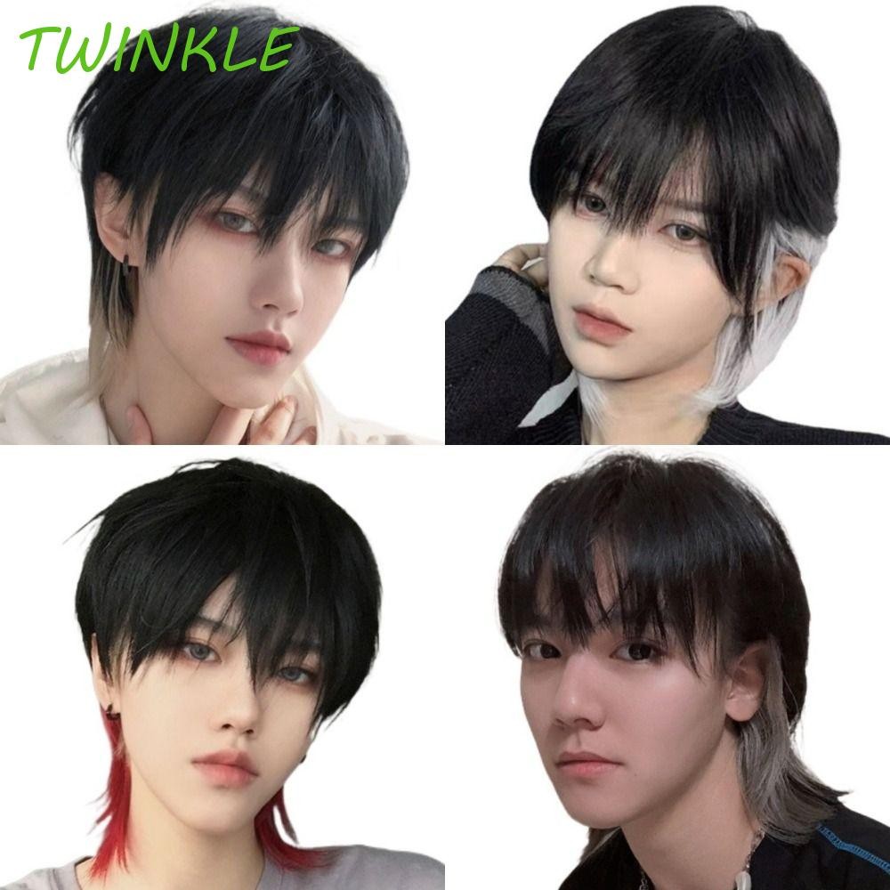 Twinkle1 Mullet Head Wigs พร้อม Bangs, ไฮไลท์วิกผมสังเคราะห์ยาว, ฮาโลวีนทนความร้อน Layered ตรงอะ ...