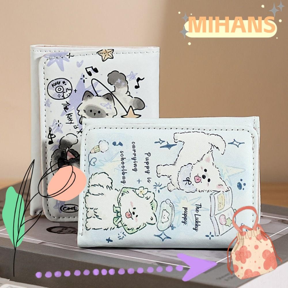 Mih บัตรเครดิต Holoder, PU หนัง 3 พับกระเป๋าเงินเหรียญกระเป๋า, INS สไตล์น่ารักลูกแมวสุนัข Mini ...