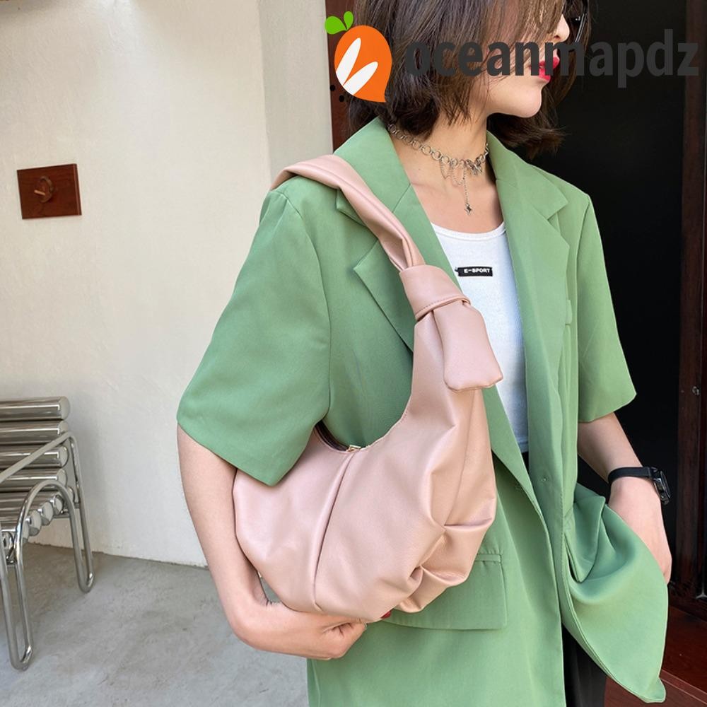 Oceanmapdz Pu กระเป๋าถือจีบ, กระเป๋าใต้วงแขนครึ่งดวงจันทร์กันน้ําสไตล์เกาหลี, หลากสีสีทึบหนัง ...