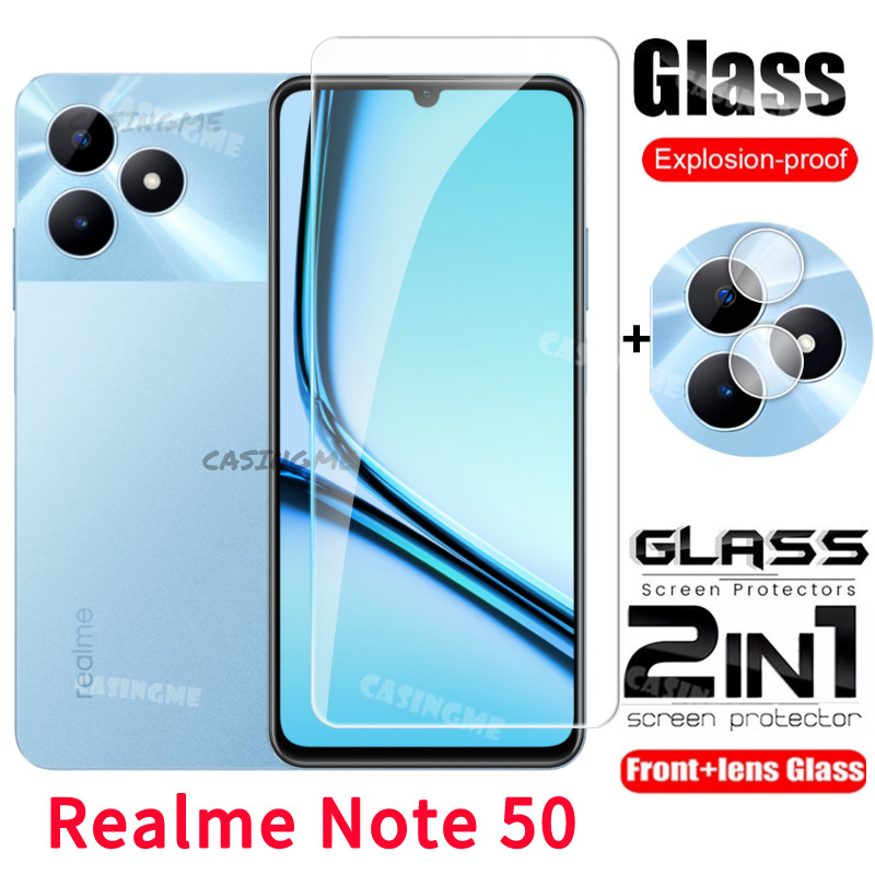 2 in 1 ฟิล์มกระจกนิรภัยกันรอยหน้าจอ แบบเต็มจอ เลนส์ด้านหลัง สําหรับ Realme Note 50 2024 Note 50 ...