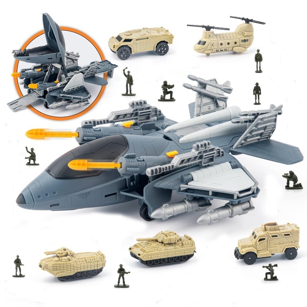 Army Fighter Jet Airplane car Toys Play Set with 9 Vehicles Trucks ...