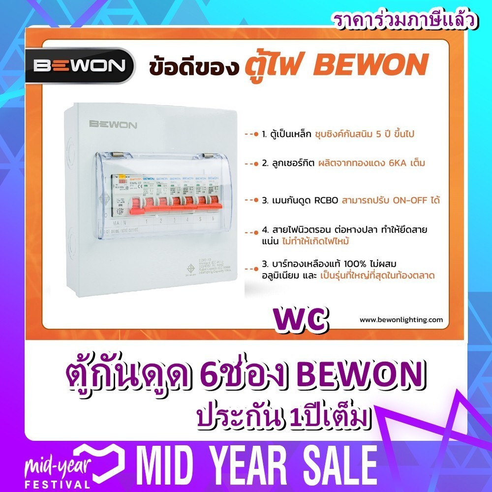 ตู้ไฟควบคุมไฟฟ้า BEWON ตู้คอนซูมเมอร์กันดูด CONSUMER RCBO 4 ช่องหรือ 6 ...