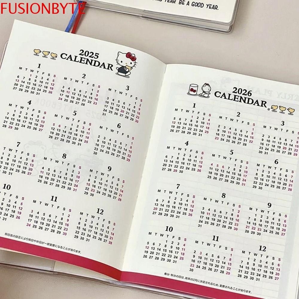 Fusionbyte 2025 สมุดบันทึกวางแผน, สมุดบันทึกไดอารี่ A5 96 แผ่น, อุปกรณ์จัดเวลาแมวน่ารักกระดาษ ...