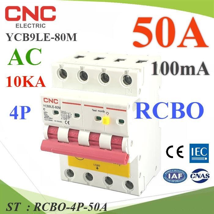 50A 4P RCBO 100mA เบรกเกอร์กันดูด AC ON-Grid 3เฟส Residual Current ...