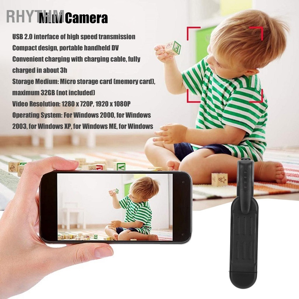 Rhythm T189 กล้องจิ๋ว Full HD 1080P ตัวกล้องพร้อมสายชาร์จสำหรับห้อง ...