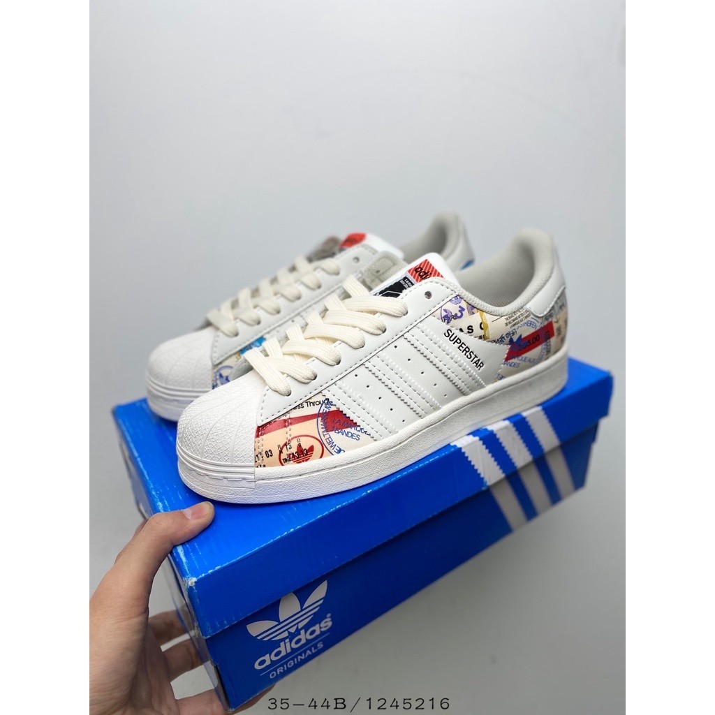Adidas Clover Superstar รองเท้าแฟชั่นลำลองรองเท้าผ้าใบสไตล์เรียบง่าย ...