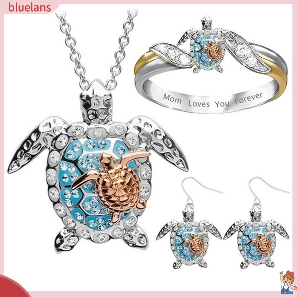 Blu Mom Loves You Forever Sea Turtle จี้สร้อยคอ แหวน ต่างหู ตะขอ ชุด ...