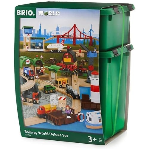 BRIO WORLD Deluxe Set Train Ship Airplane Toy Wooden Rail 33766 ...