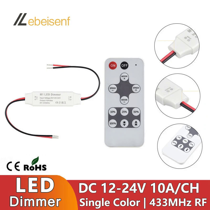 ใหม่ Mini LED Dimmer DC 12V 24V 10A แรงดันไฟฟ้าคงที่ PWM แถบสีเดียวไฟ ...