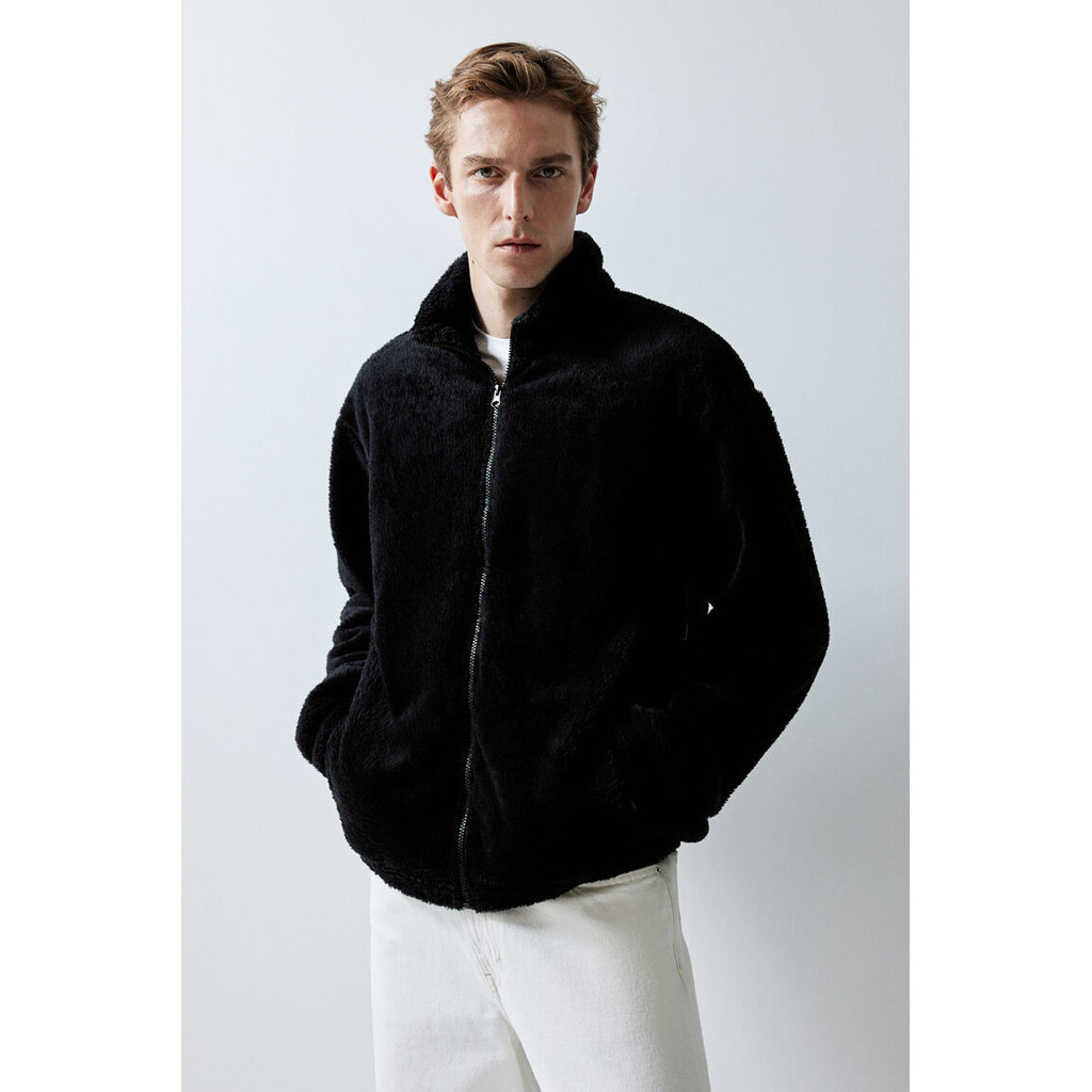 H&M Man Loose Fit Zip-through teddy top 1207407_1 | Shopee Thailand