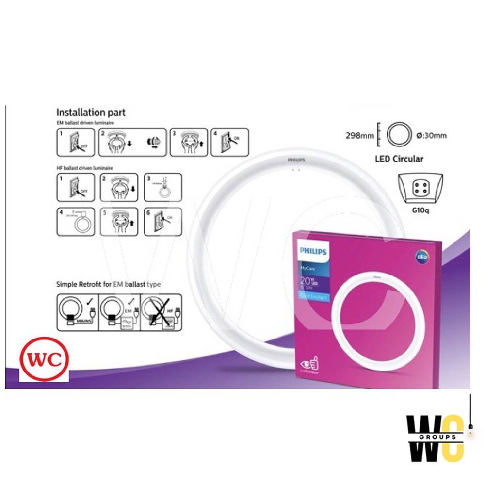 PHILIPS หลอดไฟ นีออนกลม LED 20W รุ่น Circular แสงขาว 6500(ใช้งานแทนหลอด ...