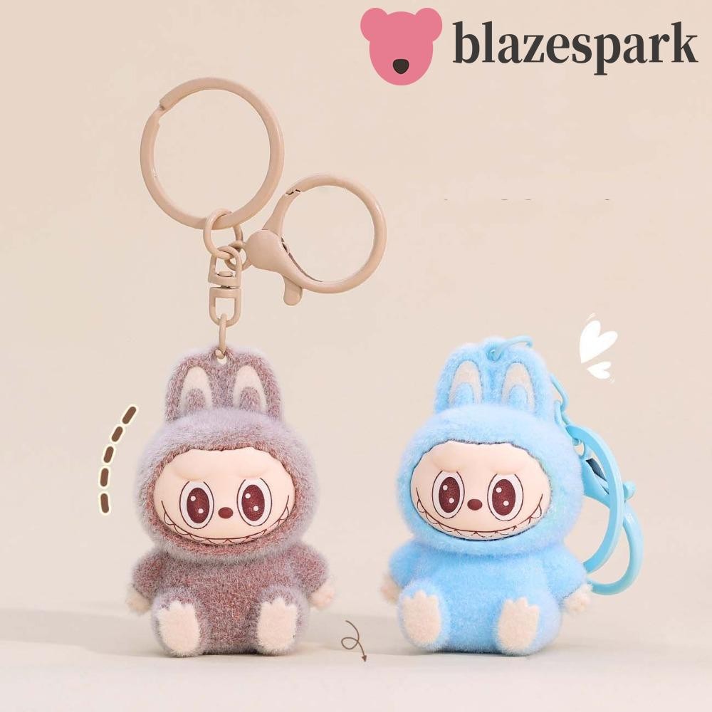 Blazespark Flocking Labubu พวงกุญแจ, Kawaii ซิลิกาเจลนั่งลง Labubu จี้, Creative อะคริลิคสี ...