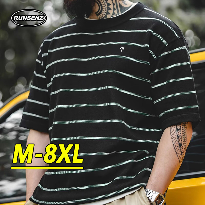 M-8xl แฟชั่นเกาหลีลายถัก T เสื้อผู้ชาย Plus ขนาด High-end Casual หลวมแขนสั้น Tee | Shopee Thailand