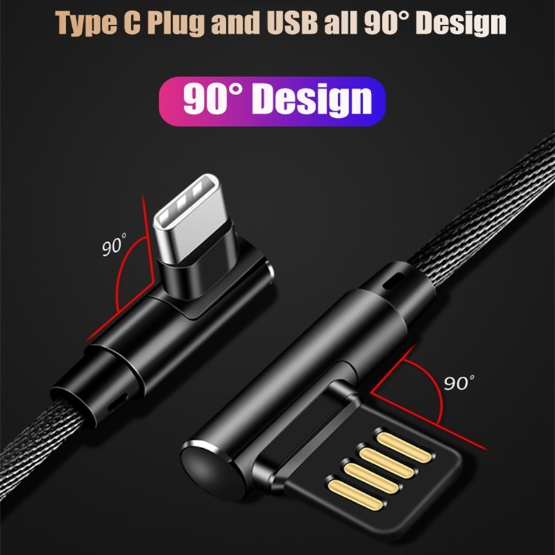 90 Degree USB Cable 2A 3.0 Charging Cable for Android Type-C iPhone ...