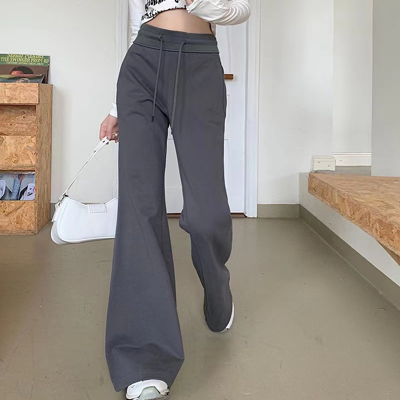 สไตล์อเมริกัน Boot-cut ขากว้าง Sweatpants กางเกงกระชับสัดส่วนเอวสูง ...