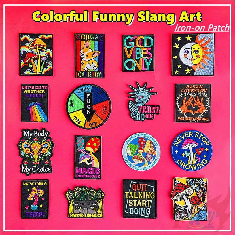 ☸ Colorful Funny Slang Art Iron-on Patches ☸ 1Pc DIY Embroidery Iron on ...