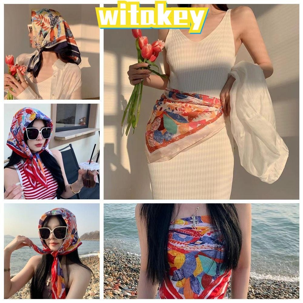 Witakey ผ้าพันคอป้องกันแสงแดด, ผ้าคลุมไหล่ทรงสี่เหลี่ยมกันแดดชายหาด, ผู้หญิงยกทรงขนาดใหญ่อเนก ...