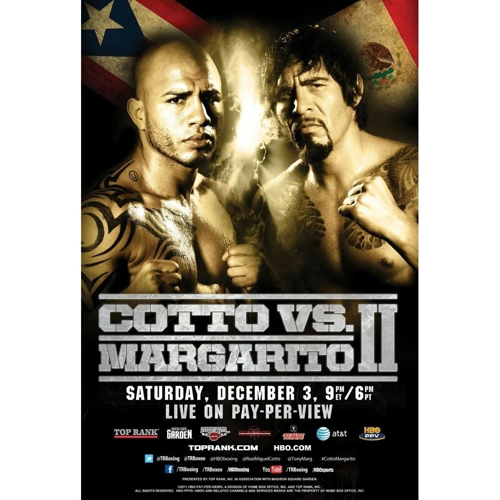 Miguel Cotto V Antonio Margarito โปสเตอร์ผ้าไหม พิมพ์ลาย 24x36 นิ้ว 2 ...