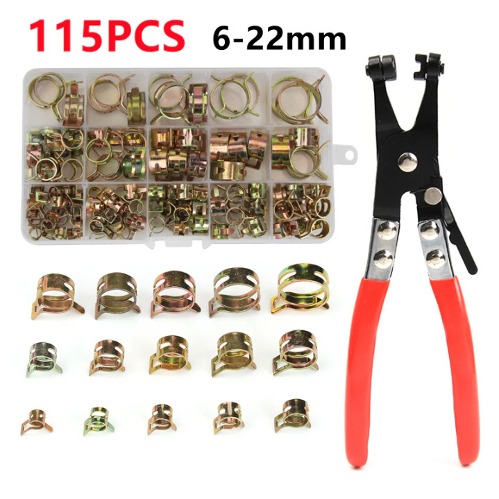 666 Tool เข็มขัดรัดท่อ 75/115ชิ้น คลิปสปริงรัดท่อยางท่อน้ำมัน ขนาด6-10 มม/6-22มม + คีมหนีบเข็ม ...