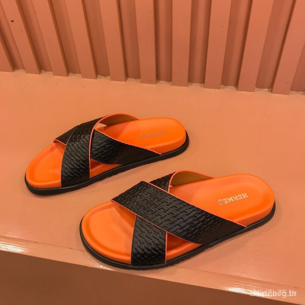 Original Hermes Black ORANGE slides สำหรับ homenhigh-endnew Style ...