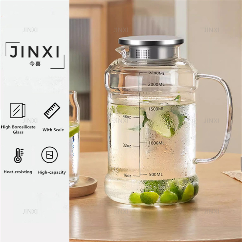 2.2ล กาต้มน้ําแก้วที่มีขนาดสายทนความร้อนเหยือกน้ําแก้วกาน้ําชาความจุขนาดใหญ่บ้านเครื่องดื่มน้ํา ...