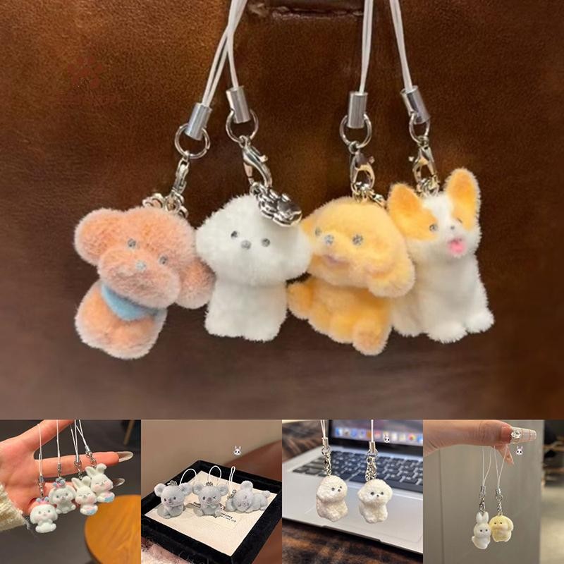 [แฟชั่น] 3d Flocking สัตว์น่ารักจี้โทรศัพท์เชือกเส้นเล็กแขวน Keycord ...