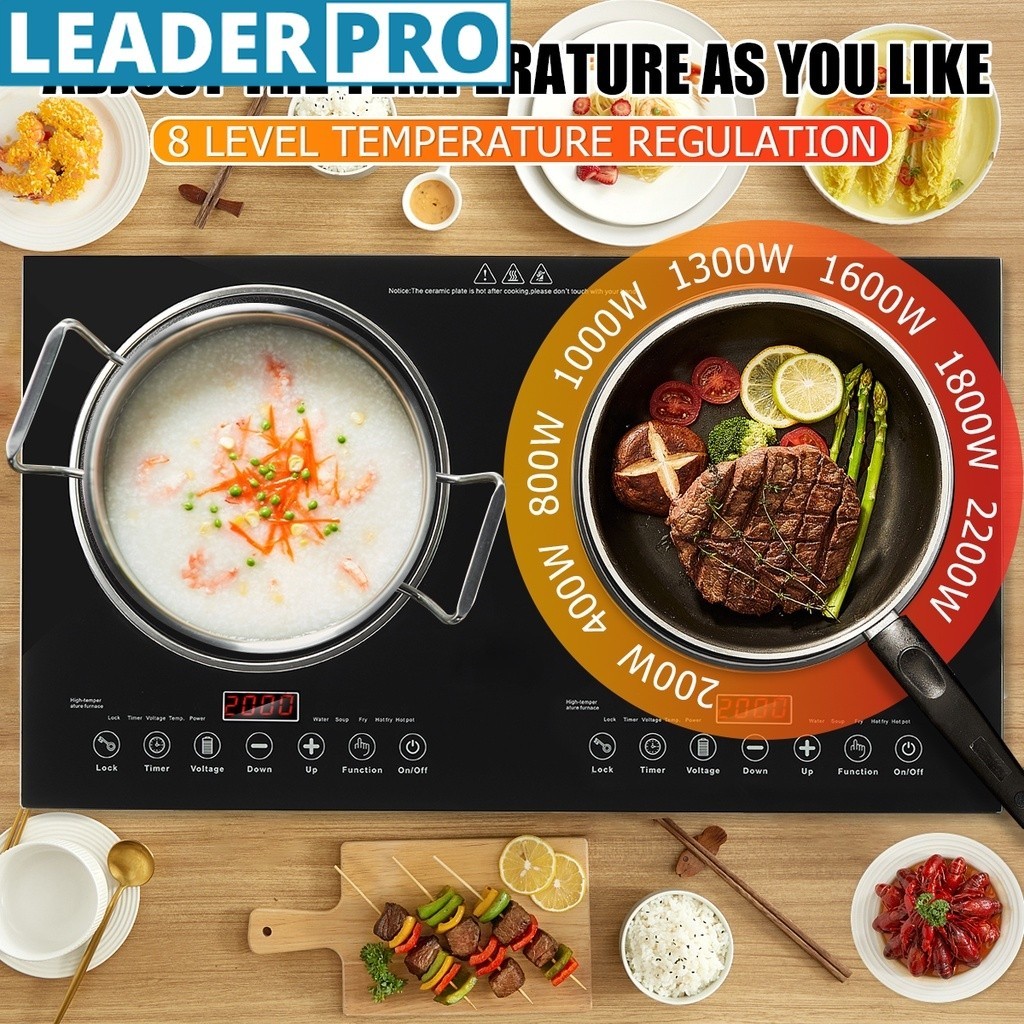 เตาแม่เหล็กไฟฟ้า 2200W+2200W 2 เตา บางพิเศษ ควบคุมอุณหภูมิได้ 8 ระดับ ...