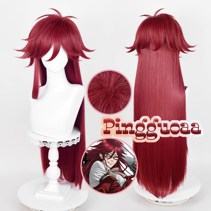 【Manmei】Anime Black butler Grell Sutcliff Cosplay Wig 90cm Long Dark ...