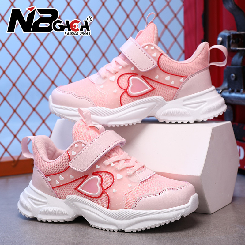 รองเท้าผ้าใบลําลอง พื้นหนา น้ําหนักเบา กันลื่น พิมพ์ลายหัวใจ สีชมพู ...