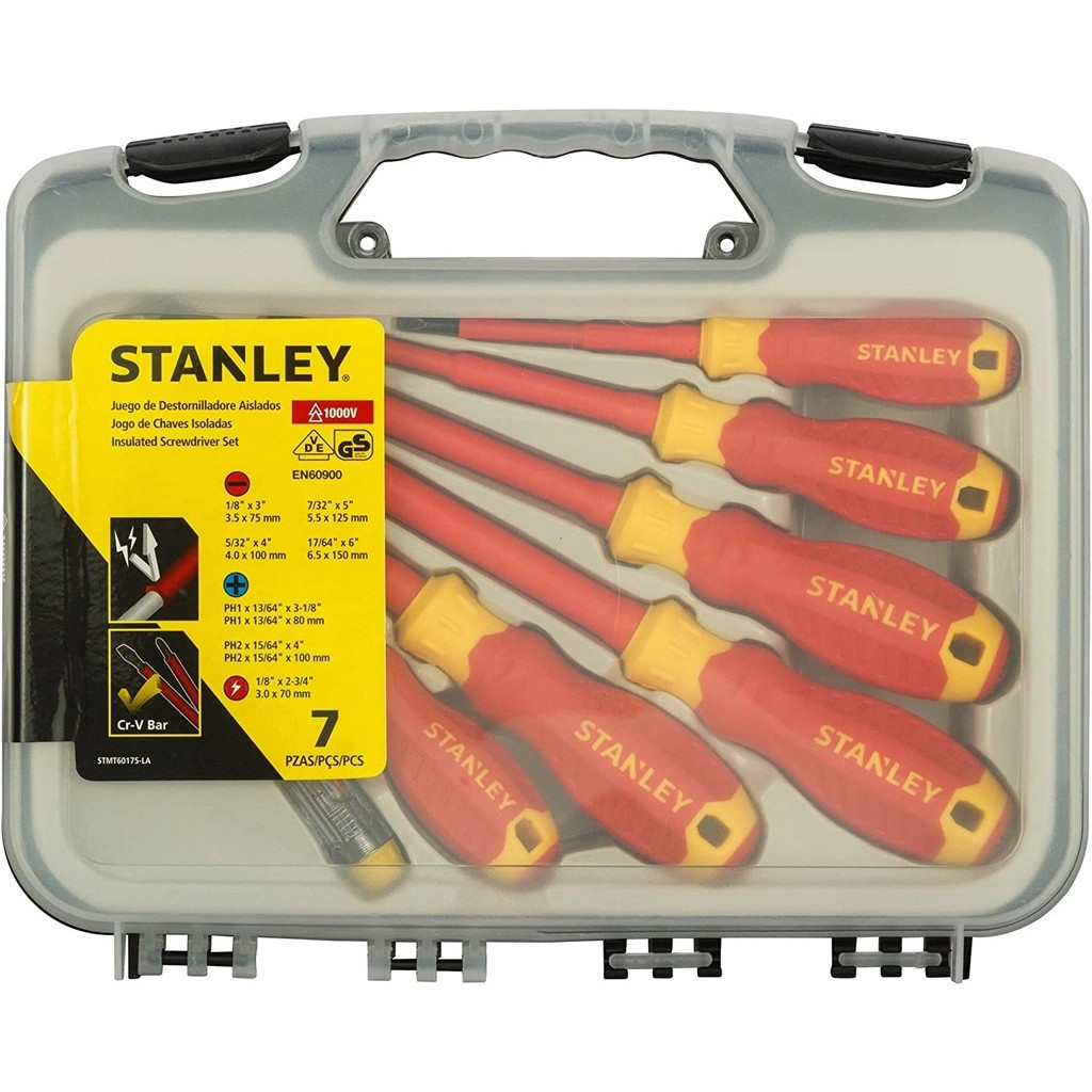 ไขควงแบน STANLEY ชุดไขควงหุ้มฉนวน+ไขควงวัดไฟ รุ่น STMT60175 7pcs. VDE Screwdriver Set | Shopee ...