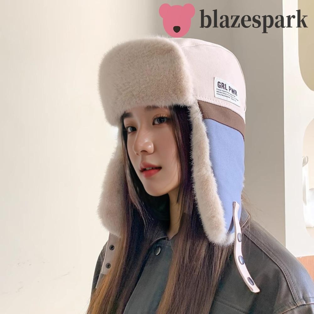 Blazespark Lei Feng หมวก, หรูหราสี Splicing เล่นสกีหมวกนักบิน, นุ่มหนากันลมป้องกันหู Earflap ...