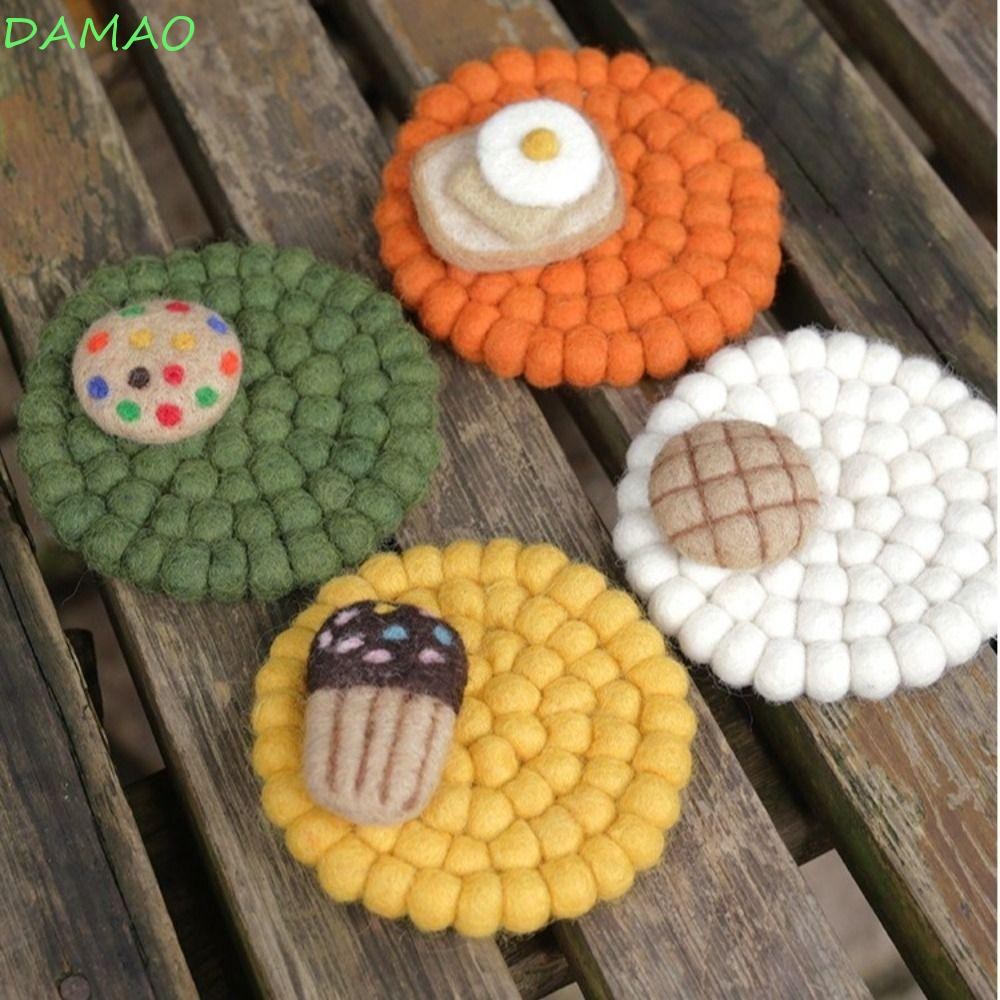 Damao ที่รองแก้วสักหลาดขนสัตว์, รอบ Hand Made Ball Poke Place Mats, สี ...